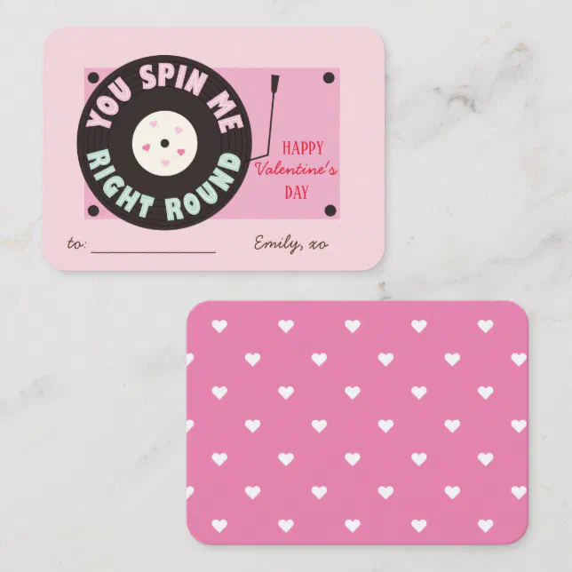Classroom Valentine's Day Record Player Spin Me Note Card | Zazzle