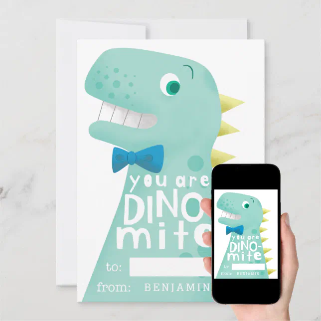 Classroom Valentines Dinosaur Dino-mite Holiday Card | Zazzle