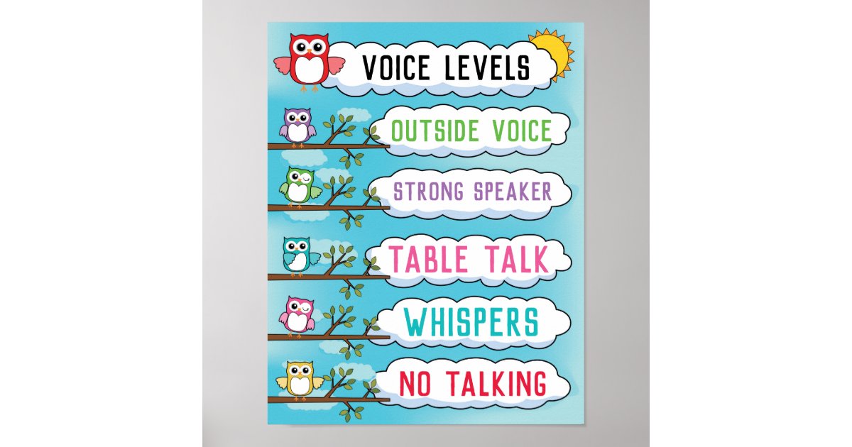 Classroom Voice Level Chart in Cute Owl Theme | Zazzle