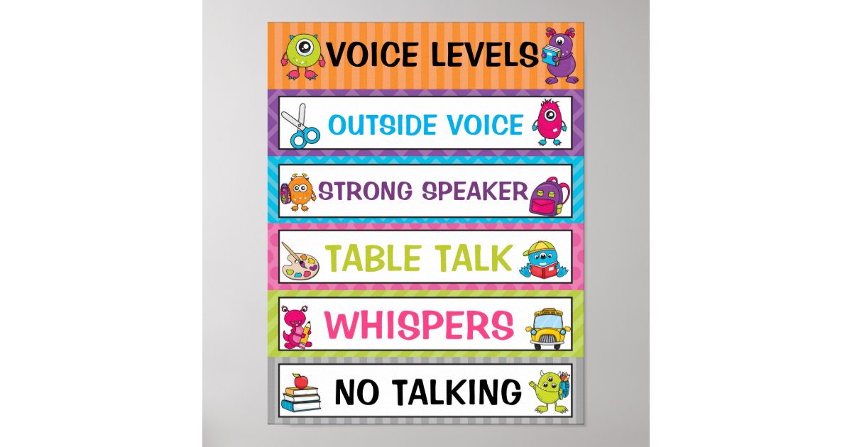 Classroom Voice Level Chart in Monsters Theme | Zazzle