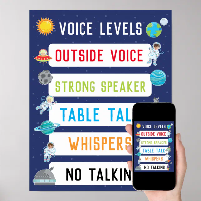 Classroom Voice Level Chart in Outer Space Theme | Zazzle