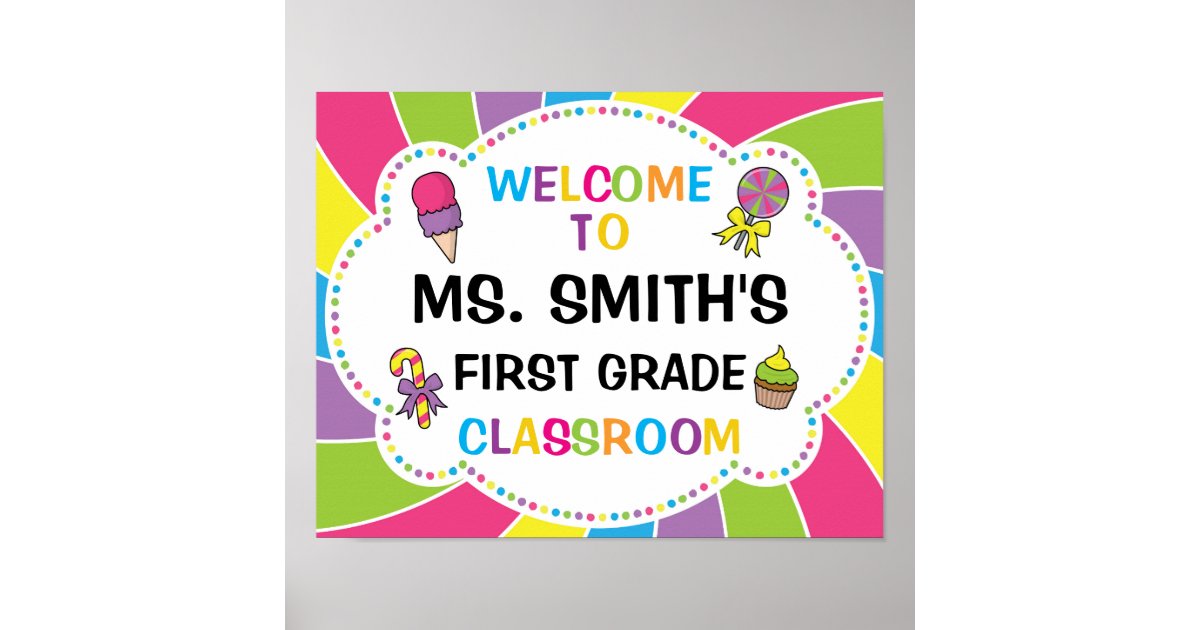 Classroom Welcome Sign in Candy Theme | Zazzle