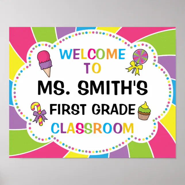 Classroom Welcome Sign in Candy Theme | Zazzle