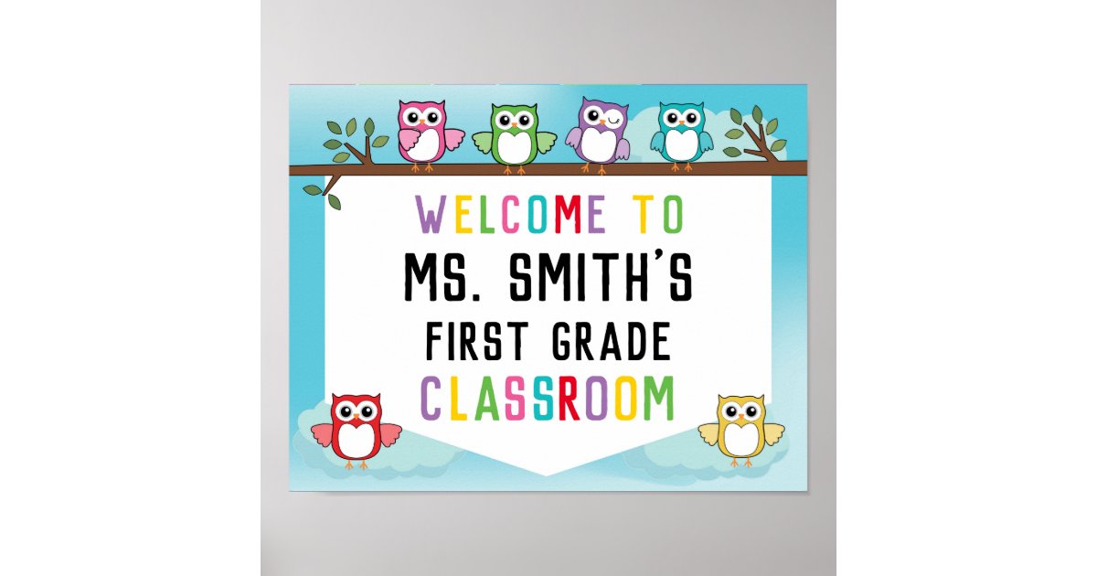 Classroom Welcome Sign in Cute Owl Theme | Zazzle