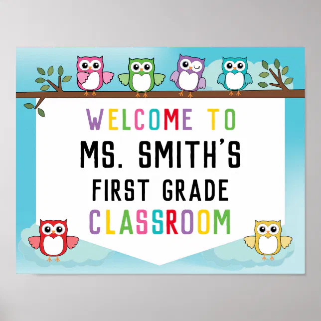Classroom Welcome Sign in Cute Owl Theme | Zazzle