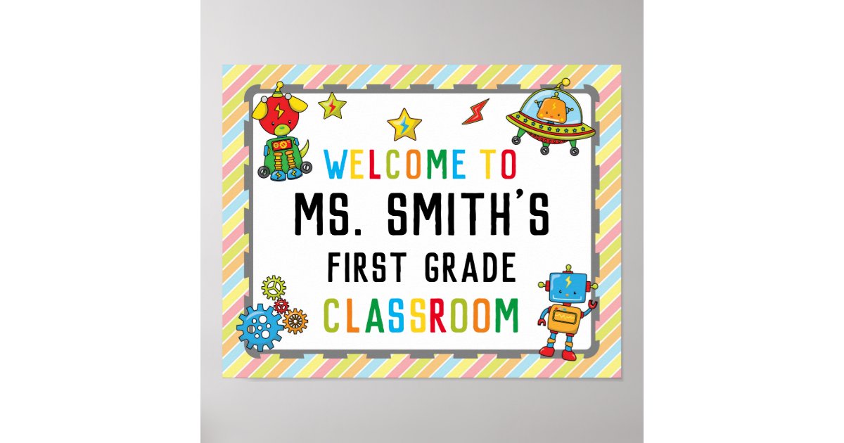 Classroom Welcome Sign in Robots Theme | Zazzle