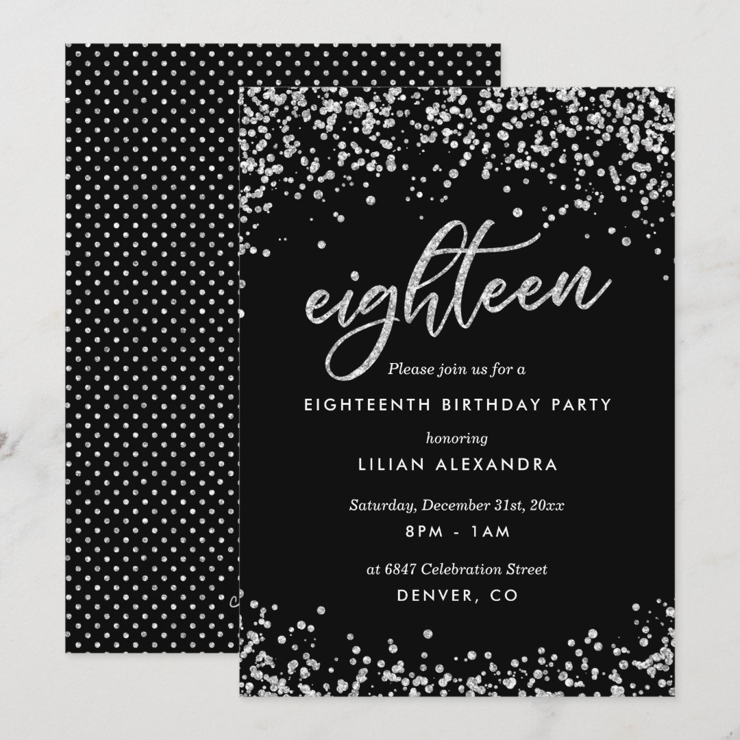 Classy 18th Birthday Invitation, Sparkly Confetti Invitation | Zazzle