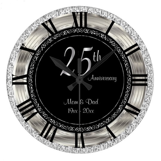 Classy 25th Silver Anniversary Large Clock | Zazzle.com