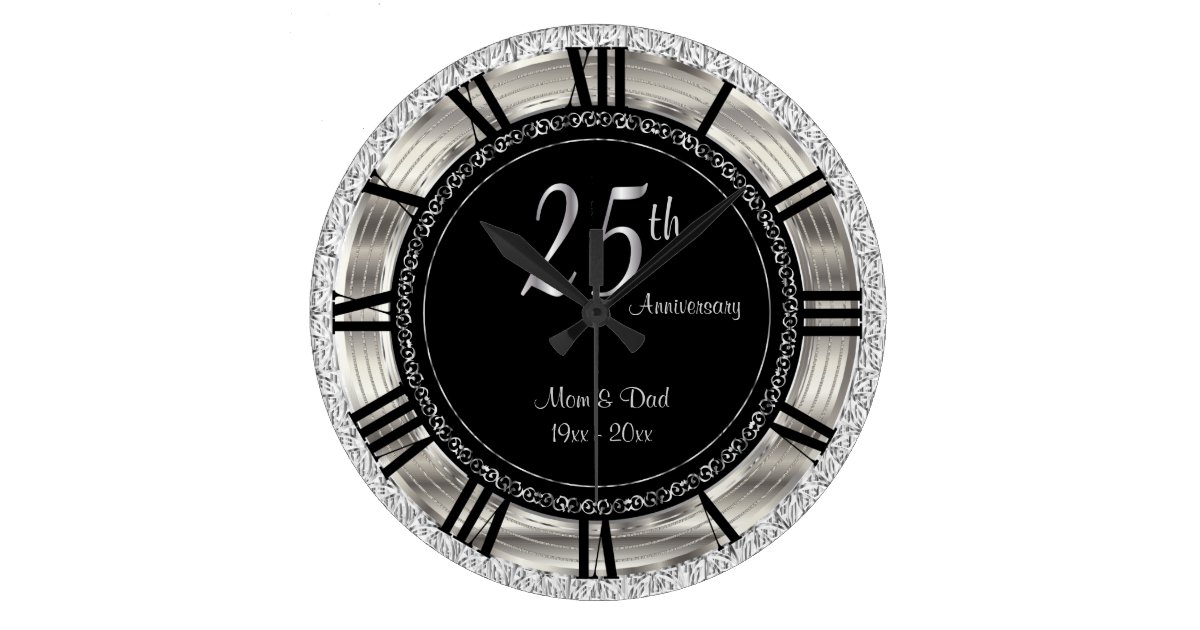 Classy 25th Silver Anniversary Large Clock | Zazzle