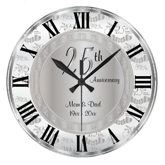 Classy 25th Silver Anniversary Large Clock | Zazzle.com