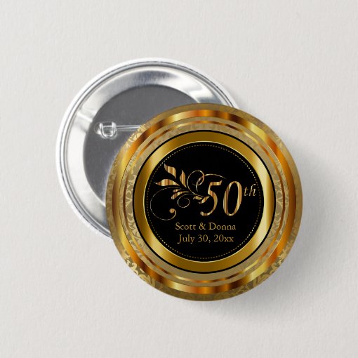 Classy 50th Golden Wedding Anniversary Pinback Button | Zazzle