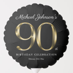 Classy 90th Birthday Black Gold Typography Simple Balloon | Zazzle