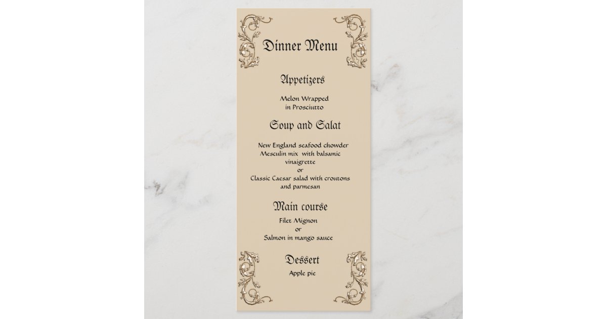 Classy and elegant wedding dinner menu | Zazzle