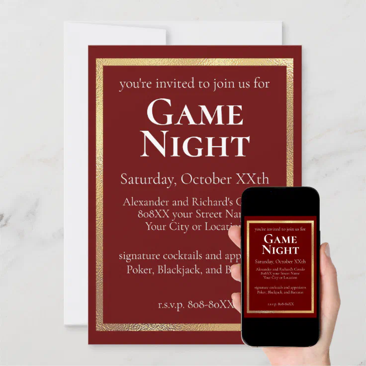 Classy and Sophisticated Game Night Party Invitation | Zazzle
