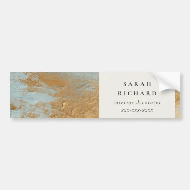 Classy Artistic Aqua Gold Gold Oil Paint Business Bumper Sticker | Zazzle