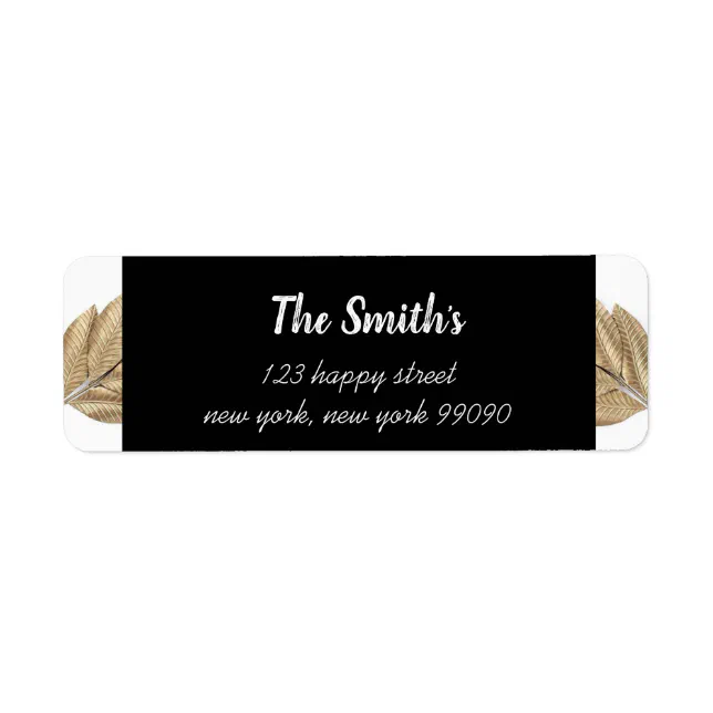 Classy B/W/Gold Flower Return Address Labels | Zazzle