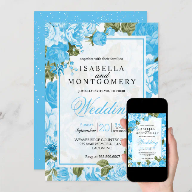 Classy Baby Blue Floral Wedding Invitation | Zazzle