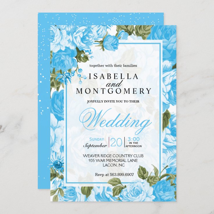 Classy Baby Blue Floral Wedding Invitation | Zazzle