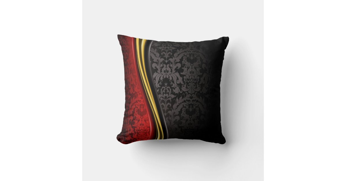 CLASSY BAROQUE BLACK RED AND GOLD PILLOW | Zazzle