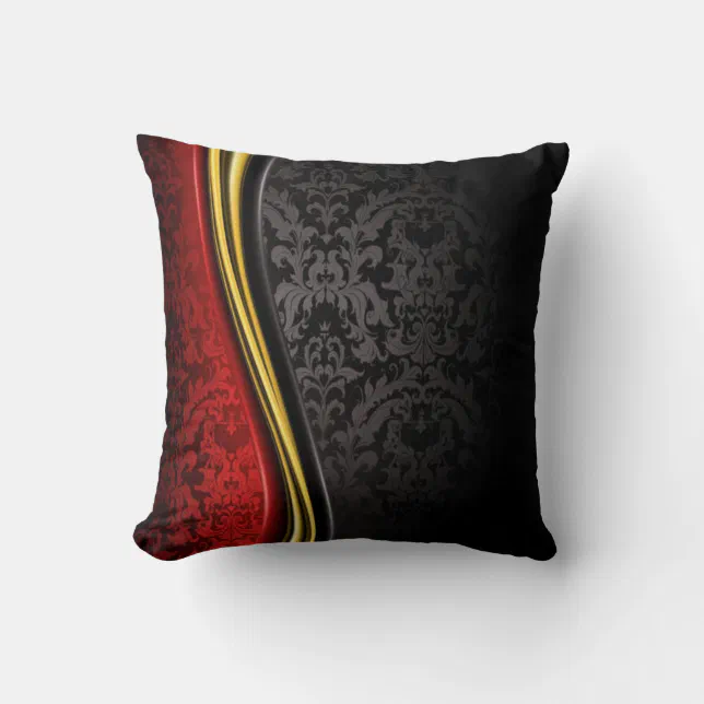 CLASSY BAROQUE BLACK RED AND GOLD PILLOW | Zazzle