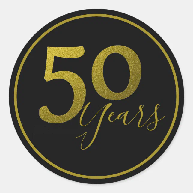 Classy Black And Gold 50 Years Classic Round Sticker | Zazzle