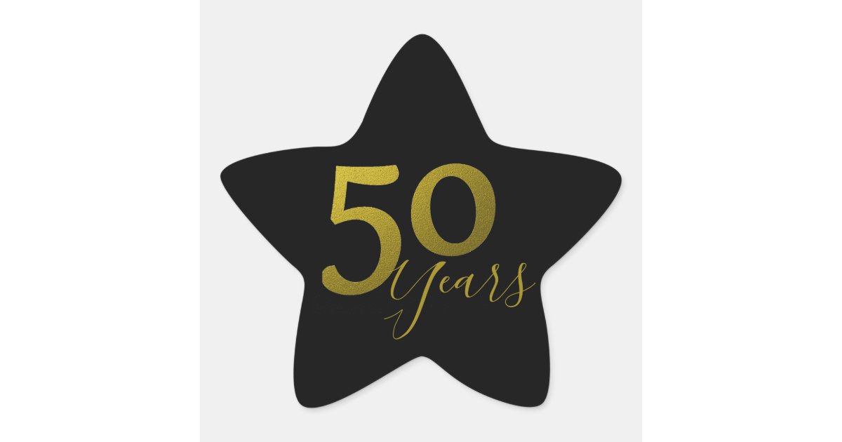 Classy Black And Gold 50 Years Star Sticker | Zazzle