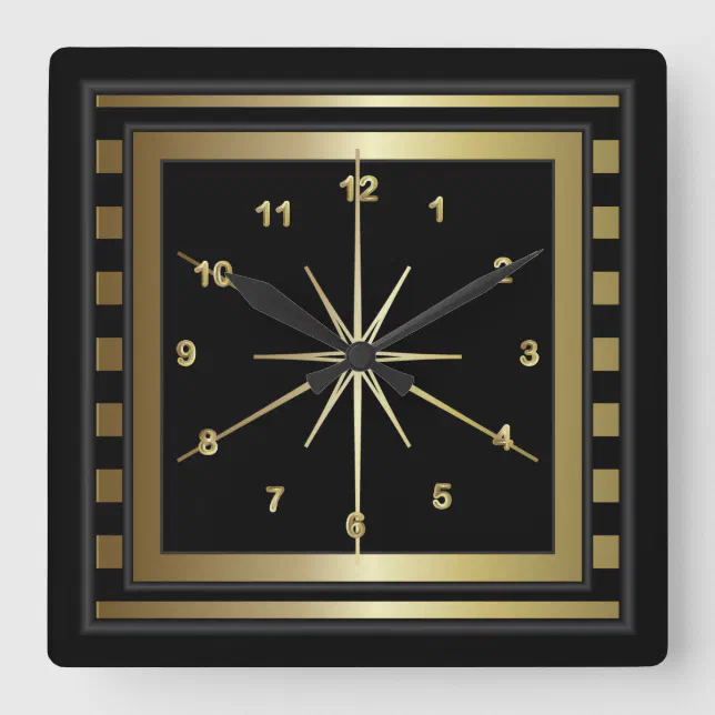 Classy Black and Gold Stripes Square Wall Clock | Zazzle