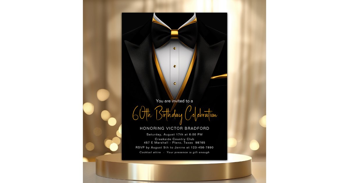 Classy Black and Gold Tuxedo Event Invitation | Zazzle