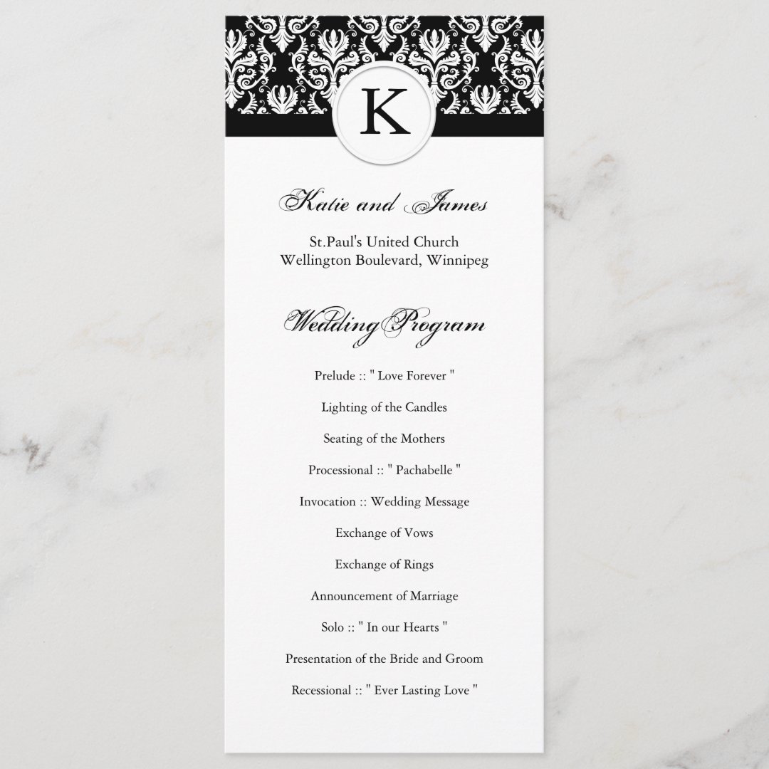 Classy Black and White Wedding Program | Zazzle