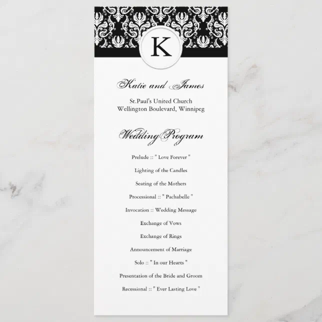 Classy Black and White Wedding Program | Zazzle