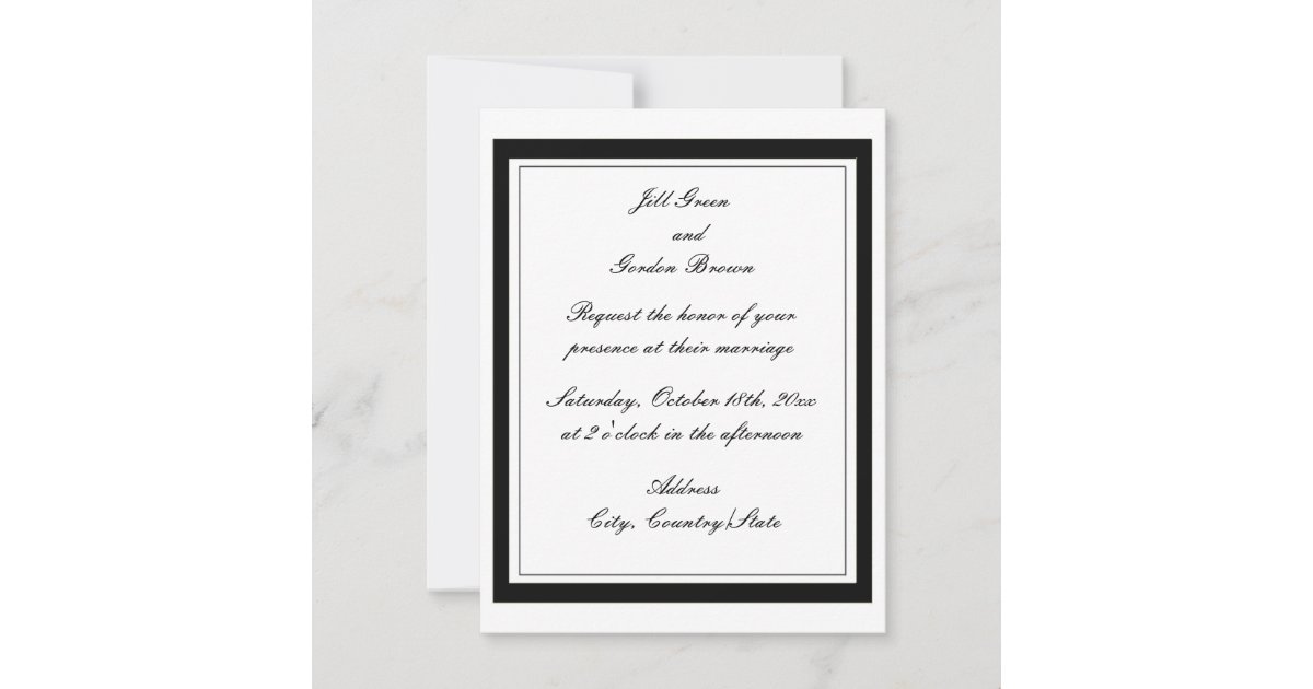 Classy Black Border Wedding Invitation | Zazzle