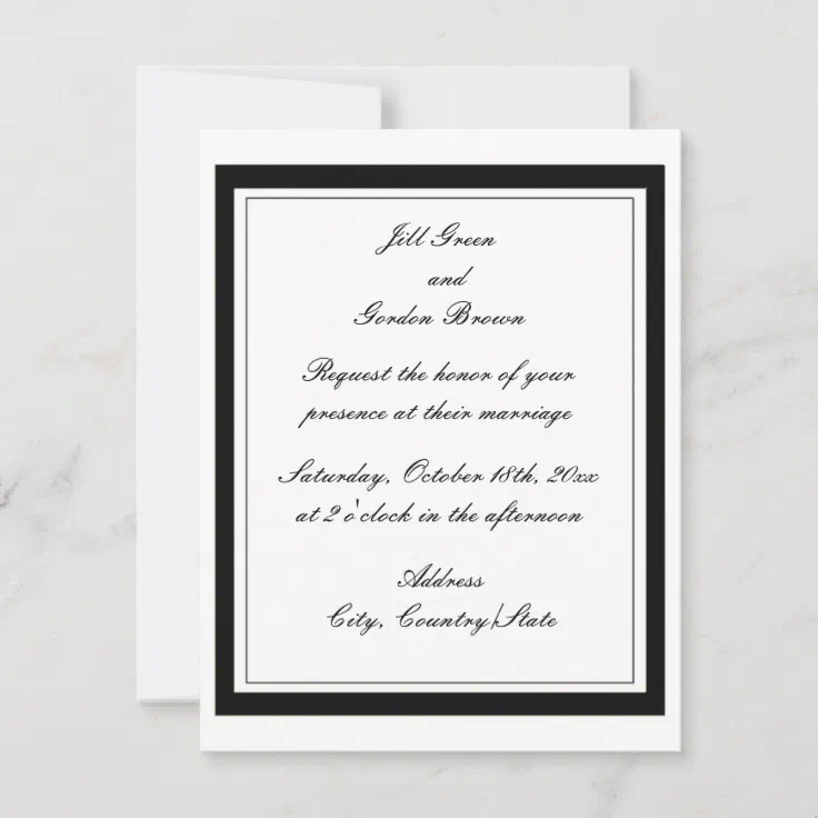 Classy Black Border Wedding Invitation | Zazzle