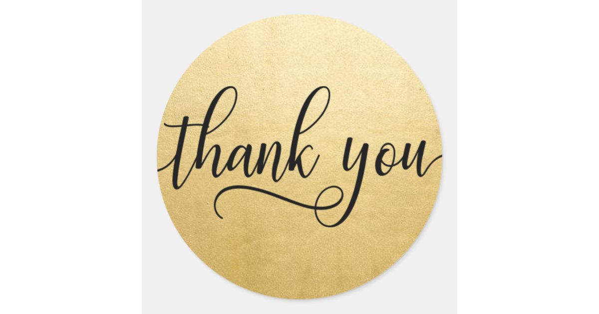 Classy Black Faux GOLD foil Script Thank You Classic Round Sticker | Zazzle