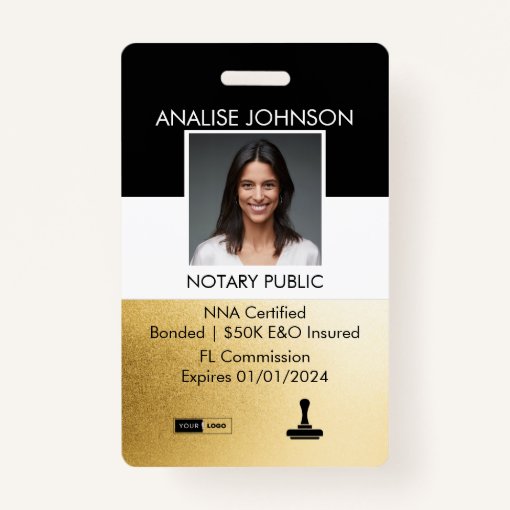Classy Black & Gold Custom Notary ID Badge | Zazzle