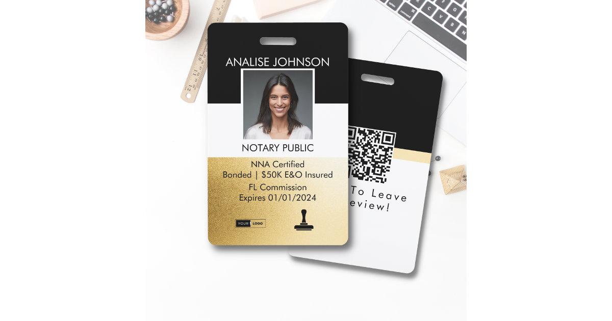 Classy Black & Gold Custom Notary ID Badge | Zazzle