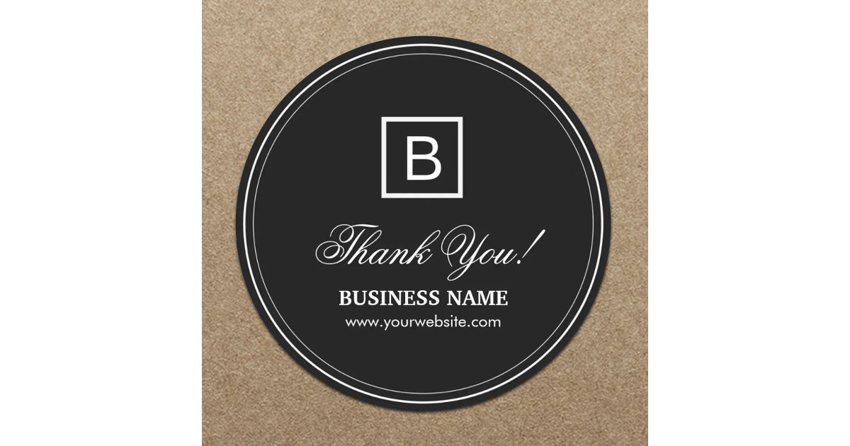 Classy Black Monogram Business Thank You Stickers | Zazzle