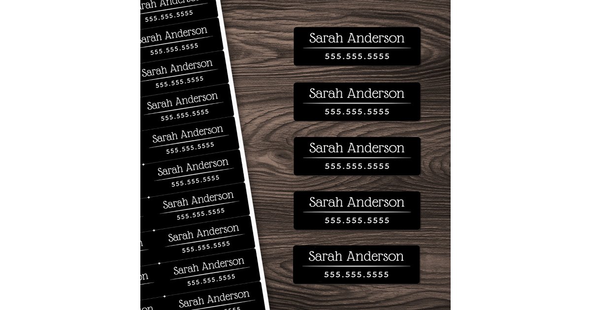 Classy black or any color name number waterproof labels | Zazzle