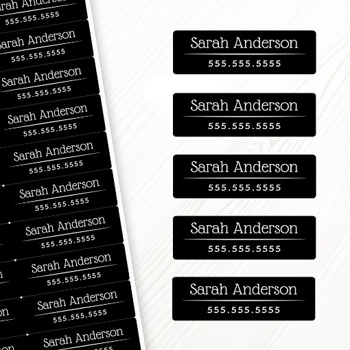 Classy black or any color name number waterproof labels | Zazzle