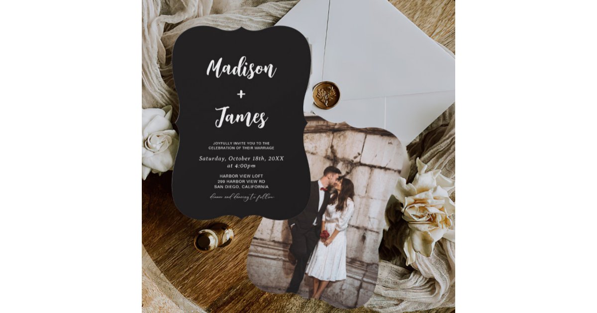 Classy Black Photo Wedding Invitation | Zazzle