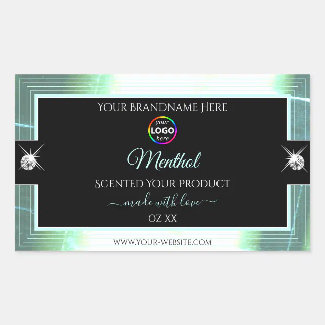 Classy Black Shiny Ice Blue Logo Product Label | Zazzle