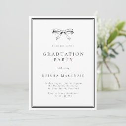 Classy Black Vintage Bow Photo Graduation Party Invitation | Zazzle