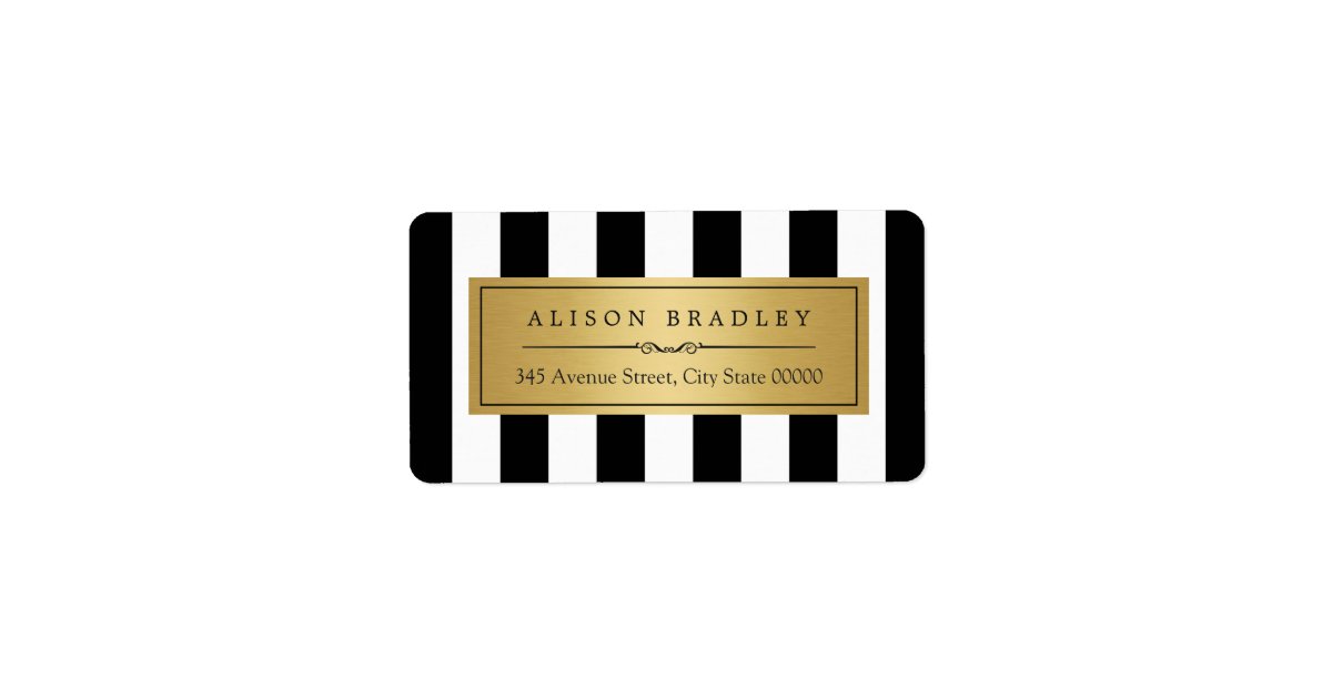 Classy Black White Stripes Bold Gold Label | Zazzle