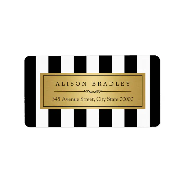 Classy Black White Stripes Bold Gold Label | Zazzle