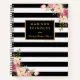 Classy Black White Stripes Floral Personal Notes Notebook | Zazzle
