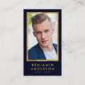 Classy Blue Faux Gold Headshot Photo Business Card | Zazzle