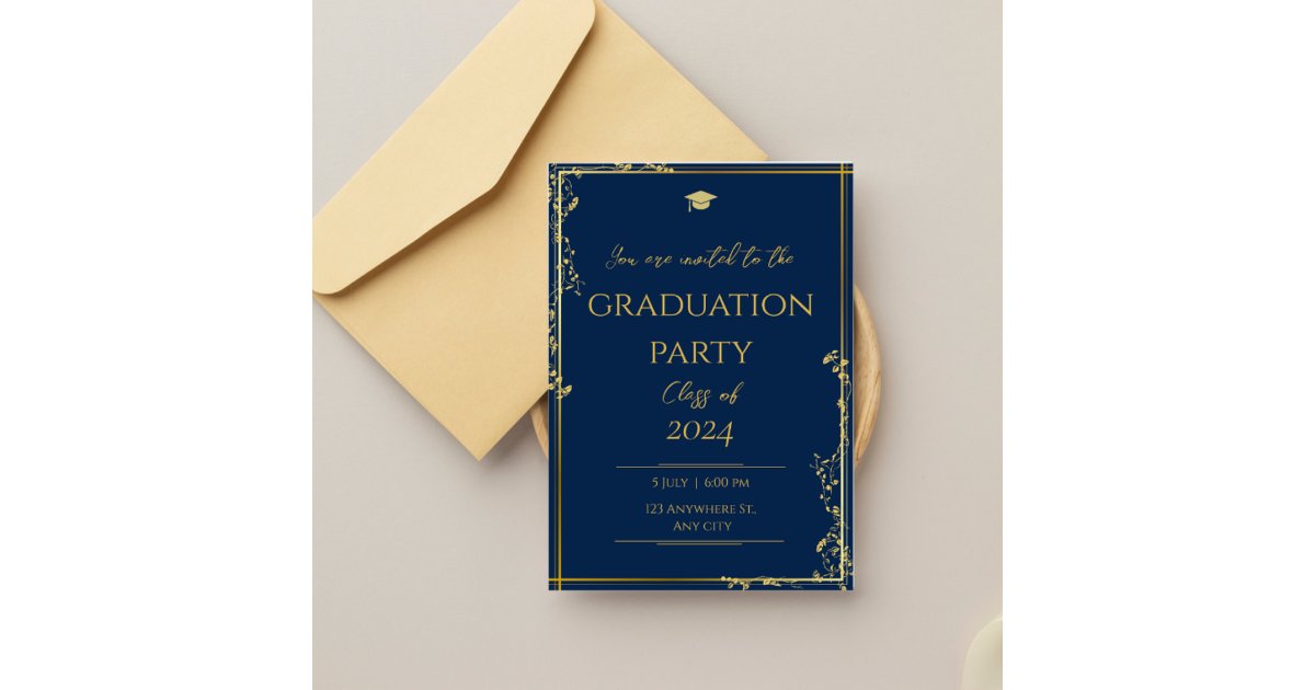 Classy blue gold graduation party Invitation | Zazzle