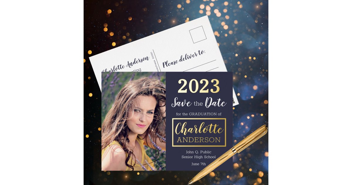 Classy Blue Photo Graduation Announcement | Zazzle