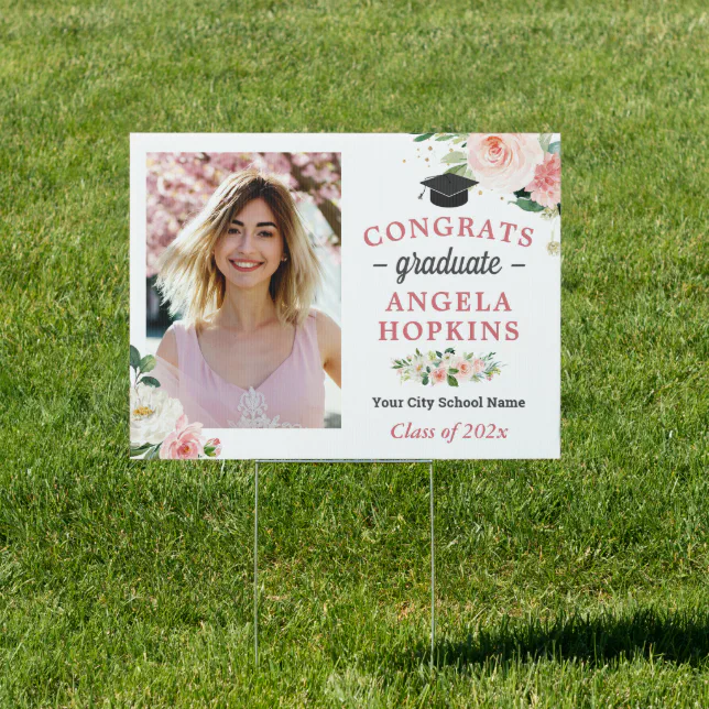 Classy Blush Pink Floral Graduate Graduation Photo Sign | Zazzle