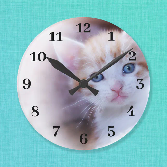 Classy Bold Black Numbers Family Photo Large Clock | Zazzle