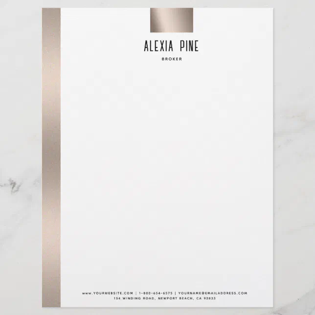 Classy Brushed Rose Gold Professional Business Letterhead | Zazzle